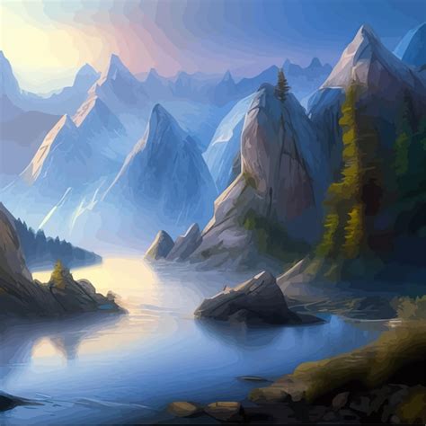 Incroyable Paysage De Montagne Avec Illustration Vectorielle De Forêt