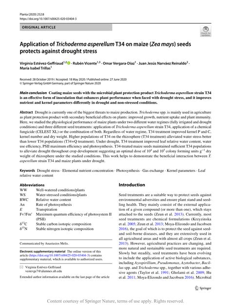 Application Of Trichoderma Asperellum T34 On Maize Zea Mays Seeds