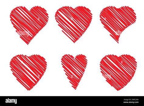 Marker Red Heart Icons Set Felt Pen Drawing Romantic Background Love