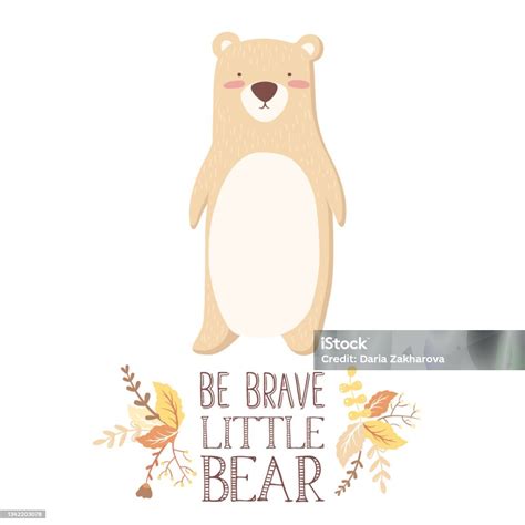귀여운 손으로 그린 곰 캐릭터와 문자벡터 일러스트는 흰색 배경에 고립 된 용감한 작은 곰을 해야합니다 프린트 패브릭 포스터 카드