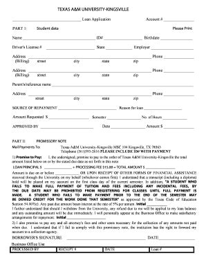 Fillable Online Tamuk Emergency Loan Tamuk Form Fax Email Print PdfFiller
