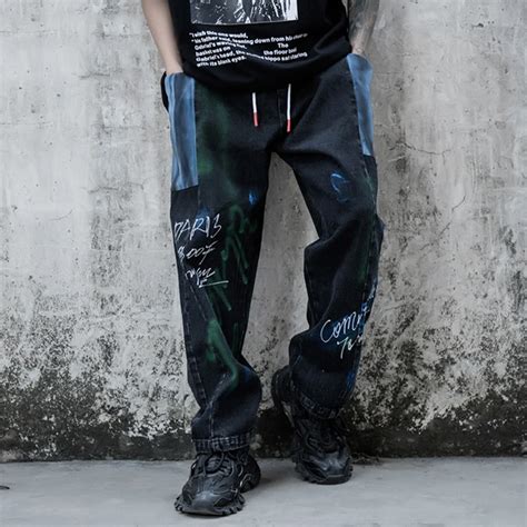 Lacible 힙합 스프레이 페인트 인쇄 하렘 바지 패션 Streetwear 느슨한 큰 주머니 패치 워크 대형 조깅 남자 바지