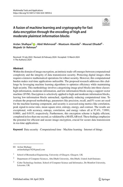 Pdf A Fusion Of Machine Learning And Cryptography For Fast Data