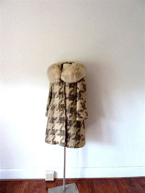 1960s Lilli Ann Houndstooth Coat With Giant Fox Fur Collar Etsy