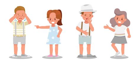 자식 캐릭터 벡터 디자인 감정 분노와 슬픈 다양한 행동의 프리젠 테이션 걱정하는에 대한 스톡 벡터 아트 및 기타 이미지