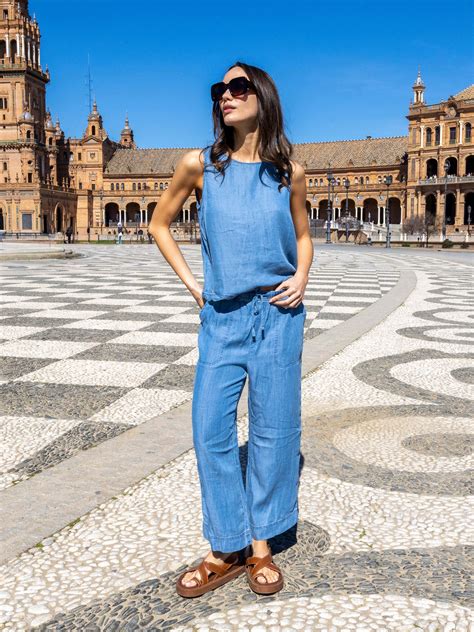 Women Tencel Wide Leg Jogger Pants Medium Blue Charlie B Charlie