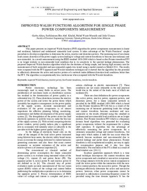 Pdf Improved Walsh Functions Algorithm For Single Phase Power