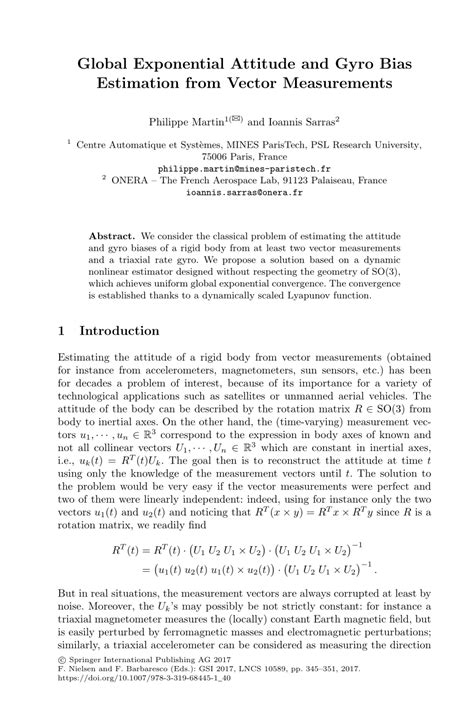 Pdf Global Exponential Attitude And Gyro Bias Estimation From Vector