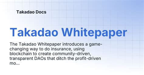 Takadao Whitepaper Takadao Docs