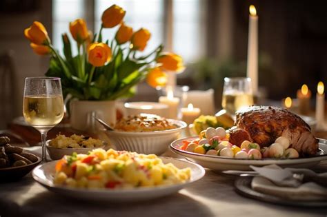 Premium Photo Easter Lunch Or Dinner Happy Easter Celebration Background