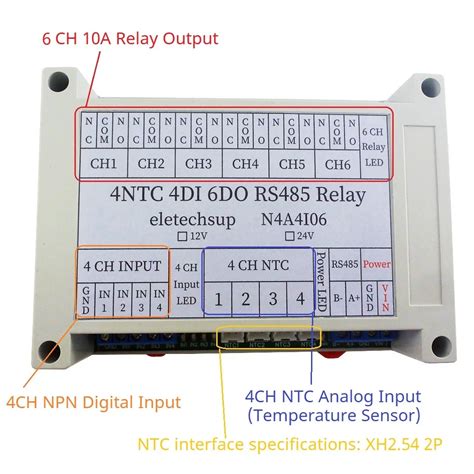 N4a4i06 24v 14ch Multifunction Rs485 Network Bus Ntc Temperature Collector 4ai 4di 6do Modbus