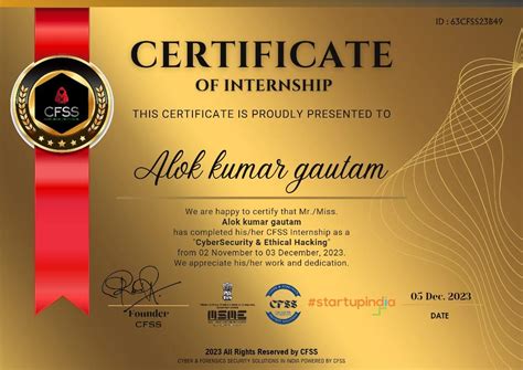 Alok Kumar Gautam On Linkedin Cybersecurity Internship Cfss Grateful Professionalgrowth