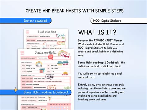 Atomic Habits Workbook Habit Formation Worksheets Pink Habit Planner
