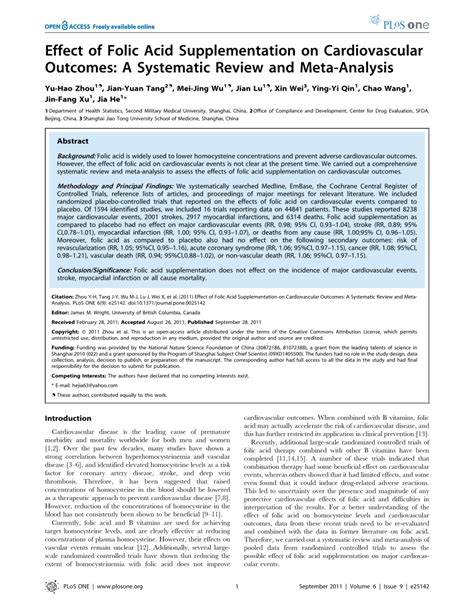 Pdf Effect Of Folic Acid Supplementation On Cardiovascular Outcomes A Systematic Review And