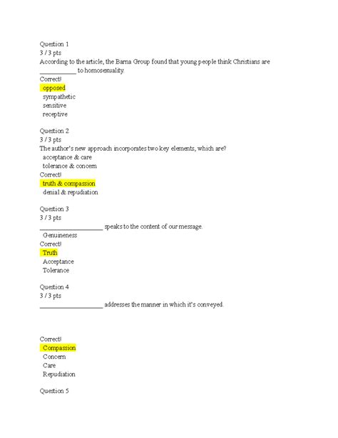 Quiz Homosexuality Know The Truth And Speak It With Compassion Question Pts