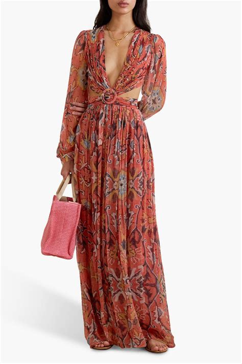Hannah Cutout Ring Embellished Floral Print Georgette Maxi Dress The
