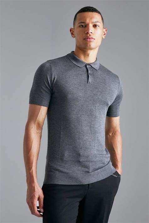 Tall Muscle Fit Knitted Polo Boohoo Uk