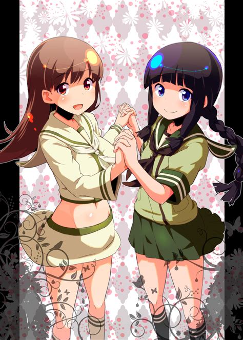 Safebooru 2girls D Argyle Argyle Background Bangs Black Hair Blunt