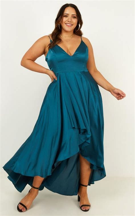 Light The Way Dress In Teal Satin Showpo Bandeau Dress Midi Maxi Dress Hem Dress Pleated