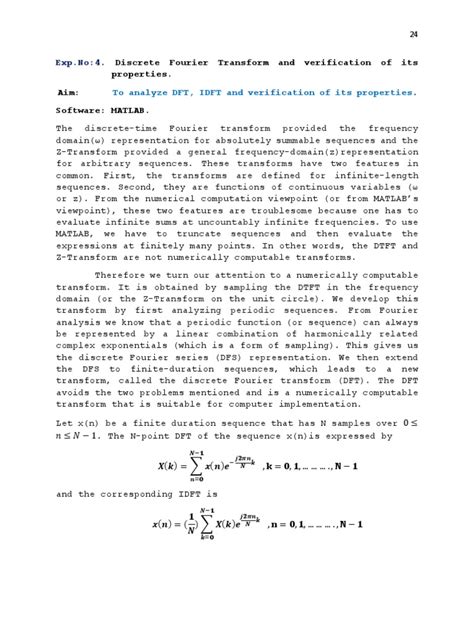 Dsp Lab Expt 4 Manual Eece Gitam 24 32 Pdf Discrete Fourier