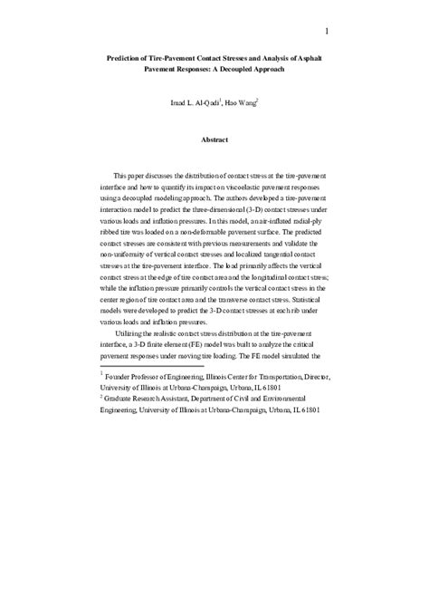 pdf prediction of tire pavement contact stresses and analysis of