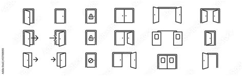 Door Icon Set Login Logout Register Lock Signs Emergency Exit Symbol Stock Vector Adobe