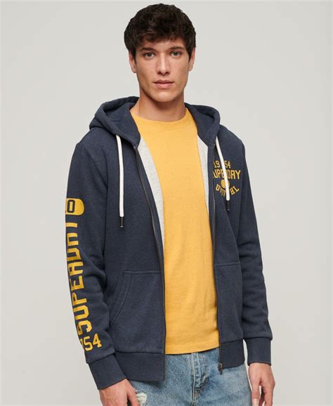 Mens Athletic College Graphic Zip Hoodie In Trench Navy Marl