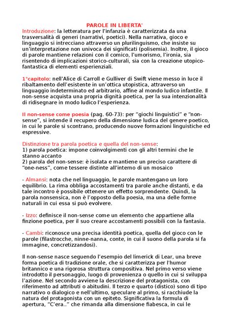 Riassunto Parole In Liberta Docsity