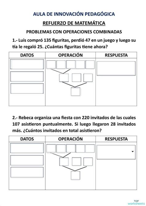Problemas Con Operaciones Combinadas 1 Ficha Interactiva Topworksheets