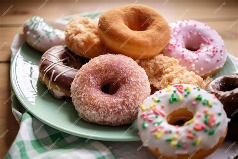 Premium Ai Image A Plate Of Donuts And A Plate Of Donuts On A Green