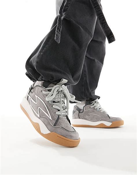 Asos Design Sneaker In Grau Mit Dicker Sohle Asos
