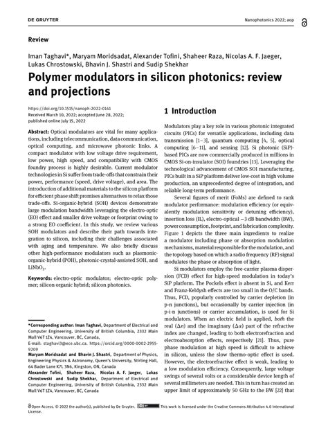Pdf Polymer Modulators In Silicon Photonics Review And Projections