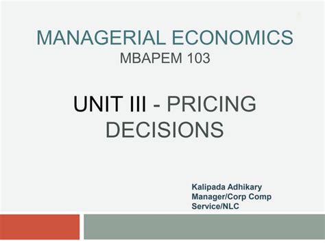 Managerial Economics Pricing Decision Lecture 1 Pptx
