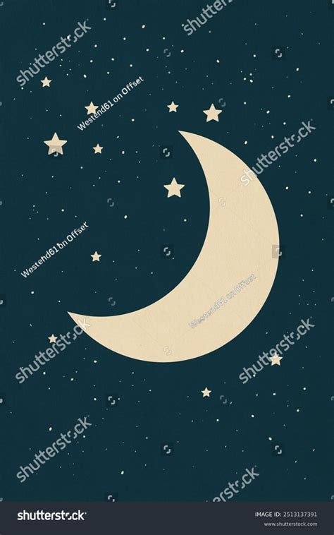 Illustration Crescent Moon Stars Against Sky Stock Illustration
