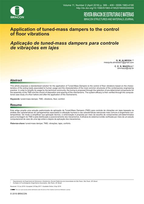 Pdf Application Of Tuned Mass Dampers To The Control Of Floor Vibrations