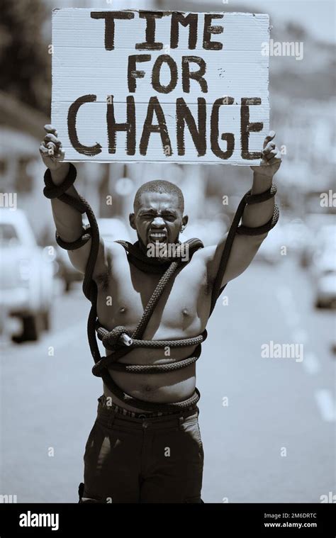 Protest City And Portrait Of A Man With A Poster Against