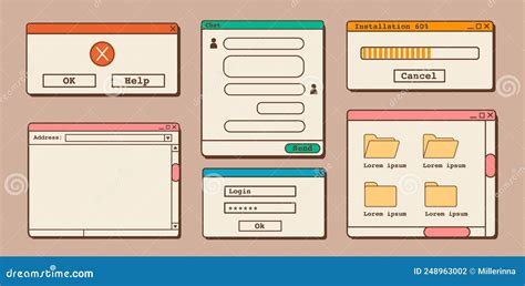 Vector Set Of S Old Computer User Interface Elements Nostalgic Retro