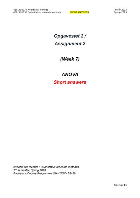 Assignment 2 Short Answers 2023 Kvantitativ Metode Aarhus Studocu