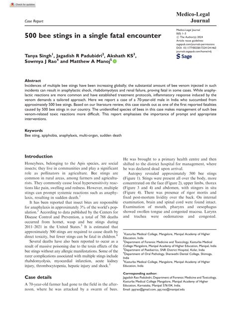 Pdf 500 Bee Stings In A Single Fatal Encounter