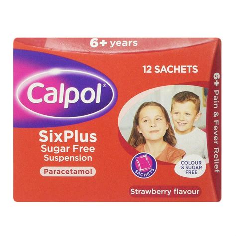 Calpol 6 Sore Throat Strawberry Colour Sugar Free Sachets 2 X 12