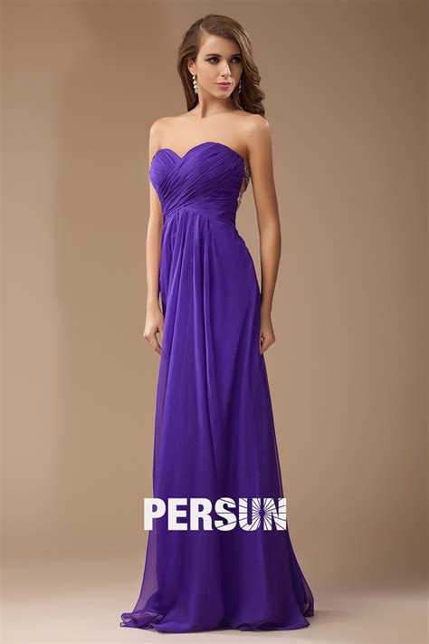 Chic Robe Femme Violet Bustier Cœur Longue Mousseline Dos Nu