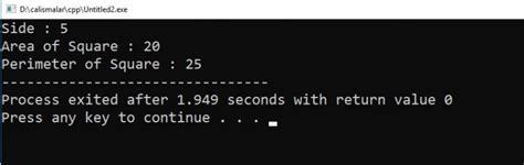 C Program To Calculate Area And Perimeter Of Square Programming
