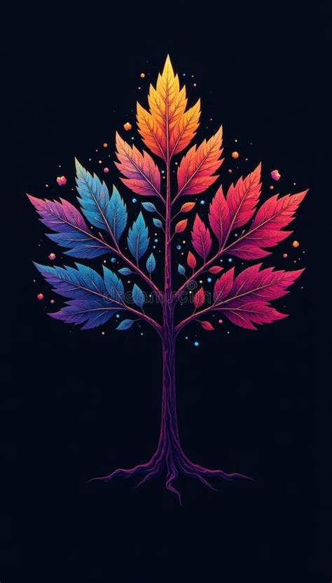 Stylized Code Leaf Tree Vibrant Color Palette Dark Background