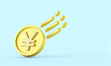 파란색 배경에 고립 된 중국 위안 또는 일본 엔 기호가있는 황금 동전 0명에 대한 스톡 사진 및 기타 이미지 0명 3차원