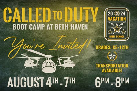 Vbs 2024 Called To Duty Beth Haven Baptist Church