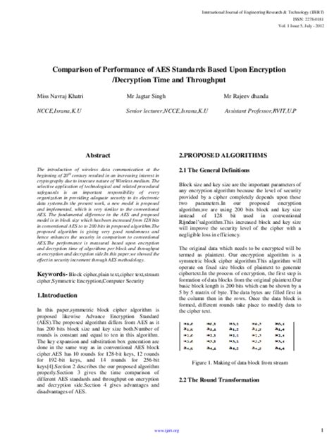 Pdf Comparison Of Performance Of Aes Standards Based Upon Encryption