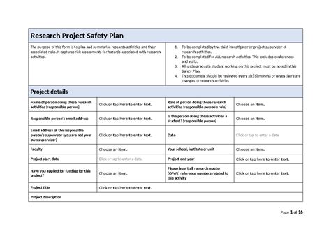 Research Project Safety Plan Risk Assessment And Management Guide