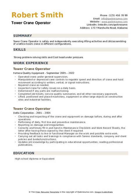 10 Tower Crane Operator Resume Samples Templates For 2025