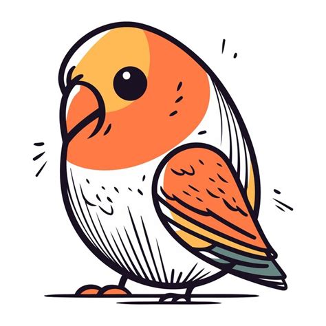 귀여운 만화 새 백색 배경에 고립 된 ⁇ 터 일러스트레이션 프리미엄 벡터