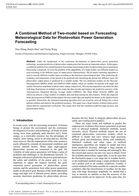 Pdf A Combined Method Of Two Model Based On Forecasting Meteorological Data For Photovoltaic